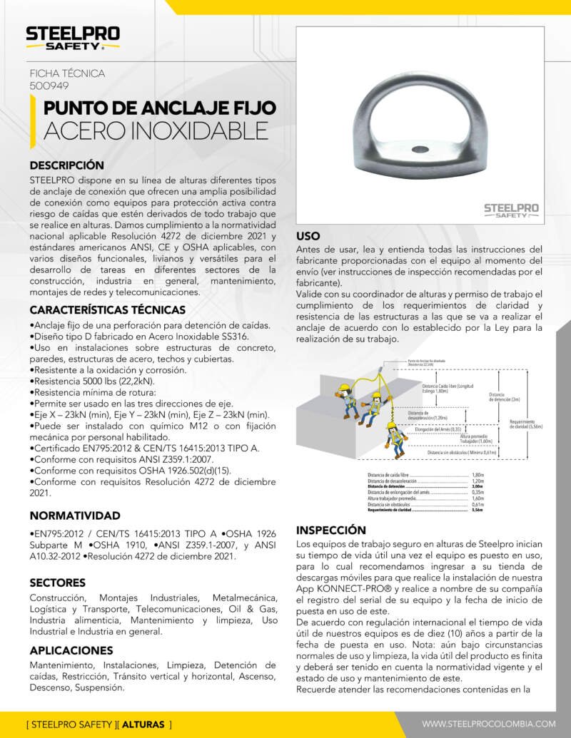 Punto De Anclaje Fijo Steelpro - Dotaciones A Domicilio